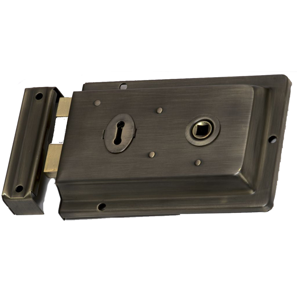 Antique Brass Rim Lock 155mm(W) X 105mm(H) — DoorHandles.co.uk